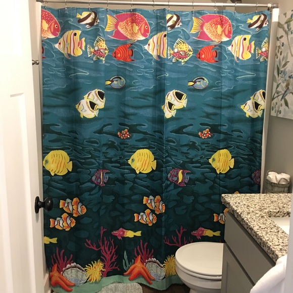 Bath | Fish Shower Curtain Ocean Tropical Marine Life Teal Orange ...